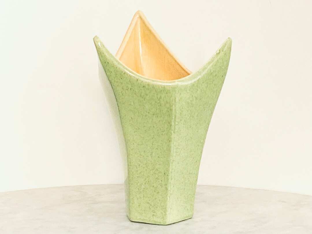 Vintage Red Wing Pottery USA Geometric Planter Green Yellow Brown ...