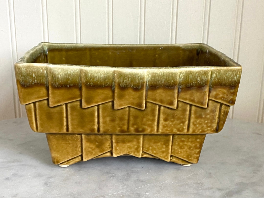 Vintage Cookson Pottery Green Drip Glaze Geometric Planter CP-2807 USA ...