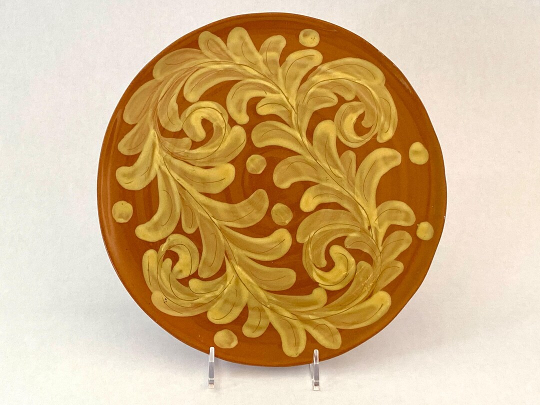 Studio Pottery Italian Red Ware Floral Painted Plate - Hand Thrown ...
