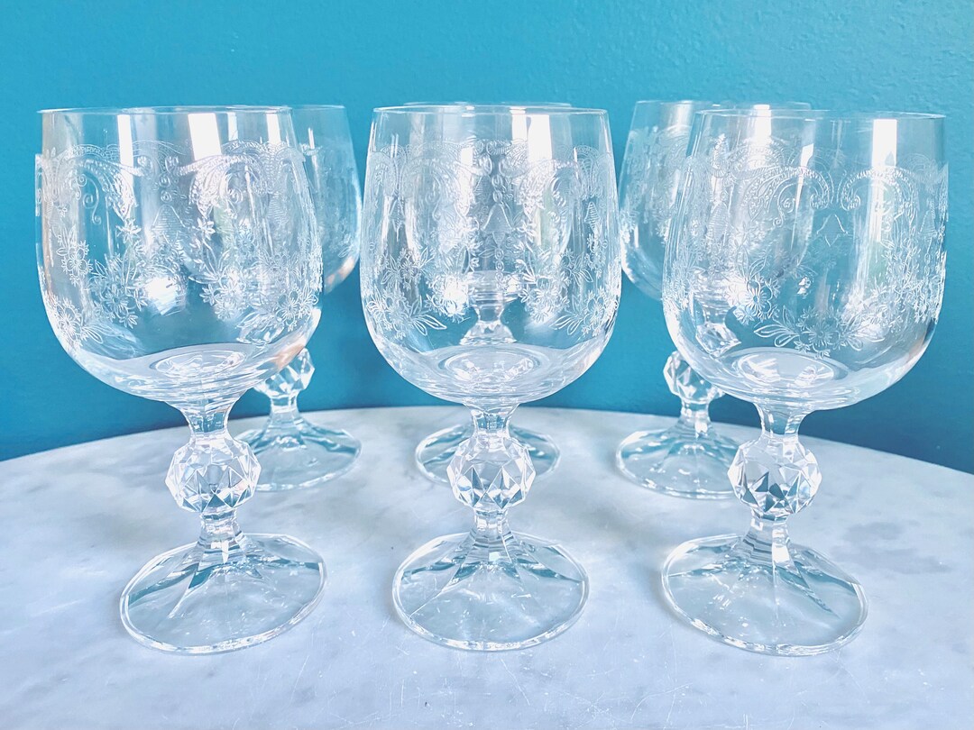 Vintage set of 6 Bohemia Claudia Cascade Ball Etched Crystal - Etsy