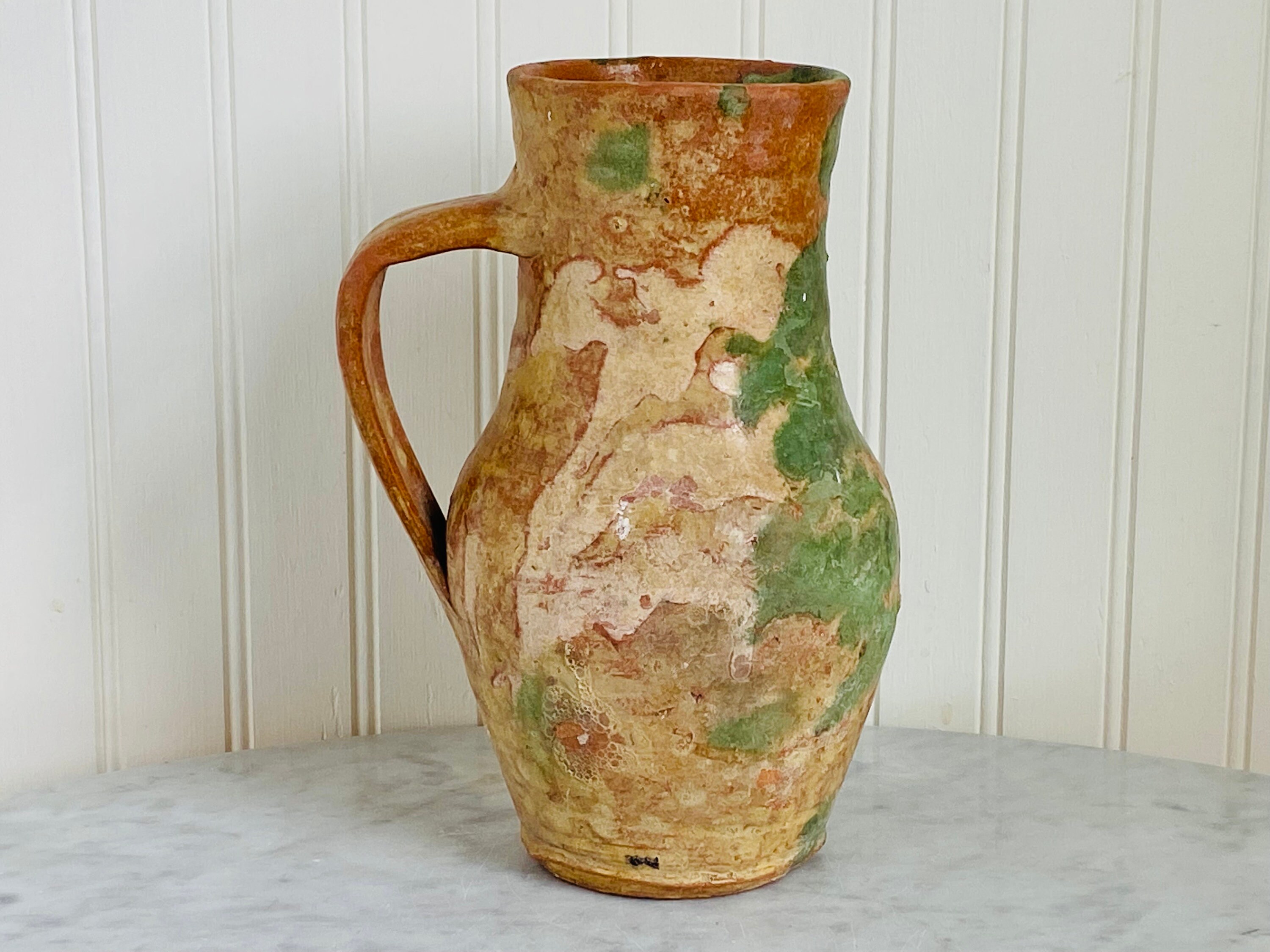 Antique Tall Traditional Redware Pitcher Flow Glaze Home Decor ...