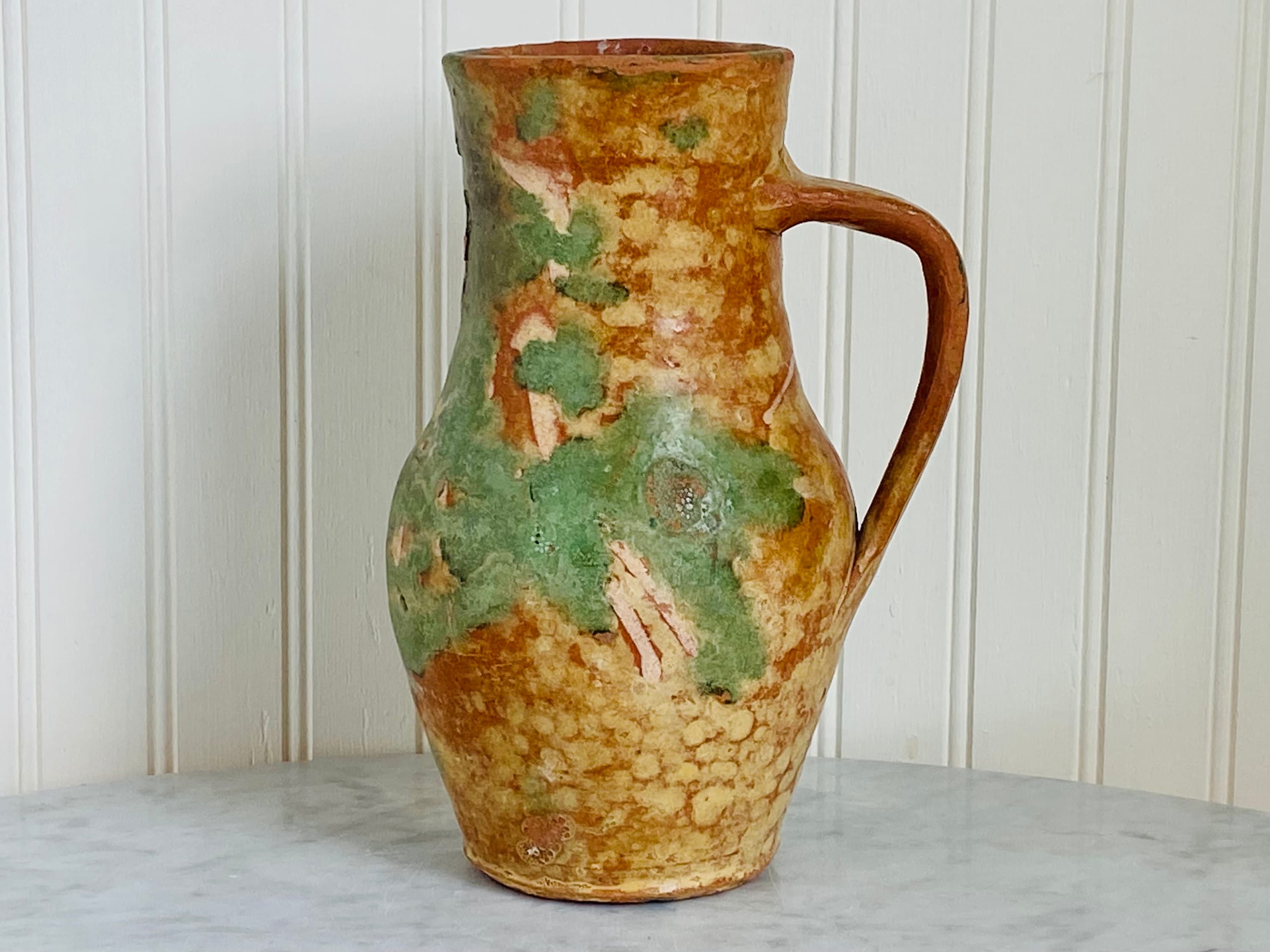 Antique Tall Traditional Redware Pitcher Flow Glaze Home Decor ...