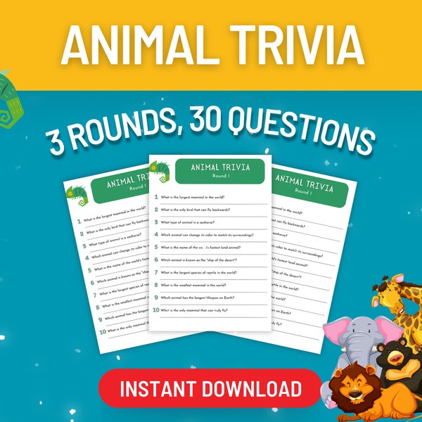 Animal Trivia Cards - Etsy