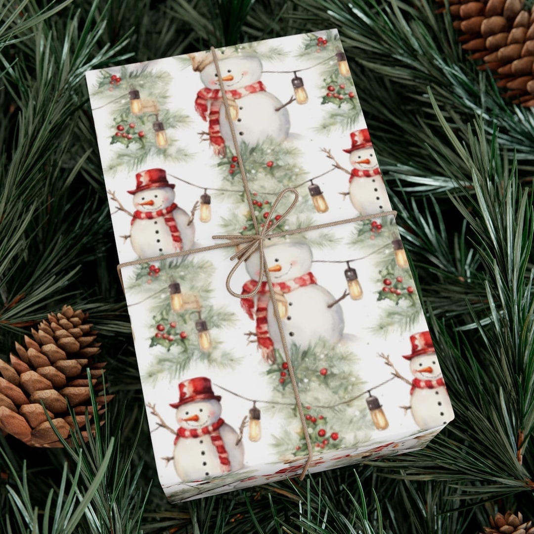 Christmas Snowman Wrapping Paper, Festive Holiday Wrap, Pretty Gifted ...