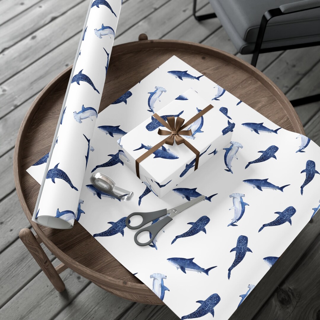 Eco-friendly Shark Themed Wrapping Paper, Ocean Baby Shower Gift Wrap ...