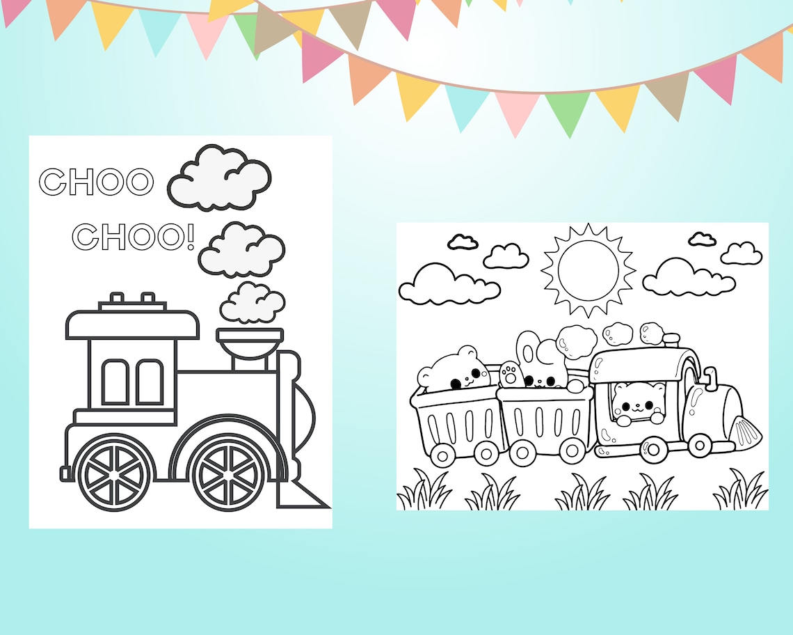 Printable Train Themed Activity Coloring Sheets Kids Birthday - Etsy