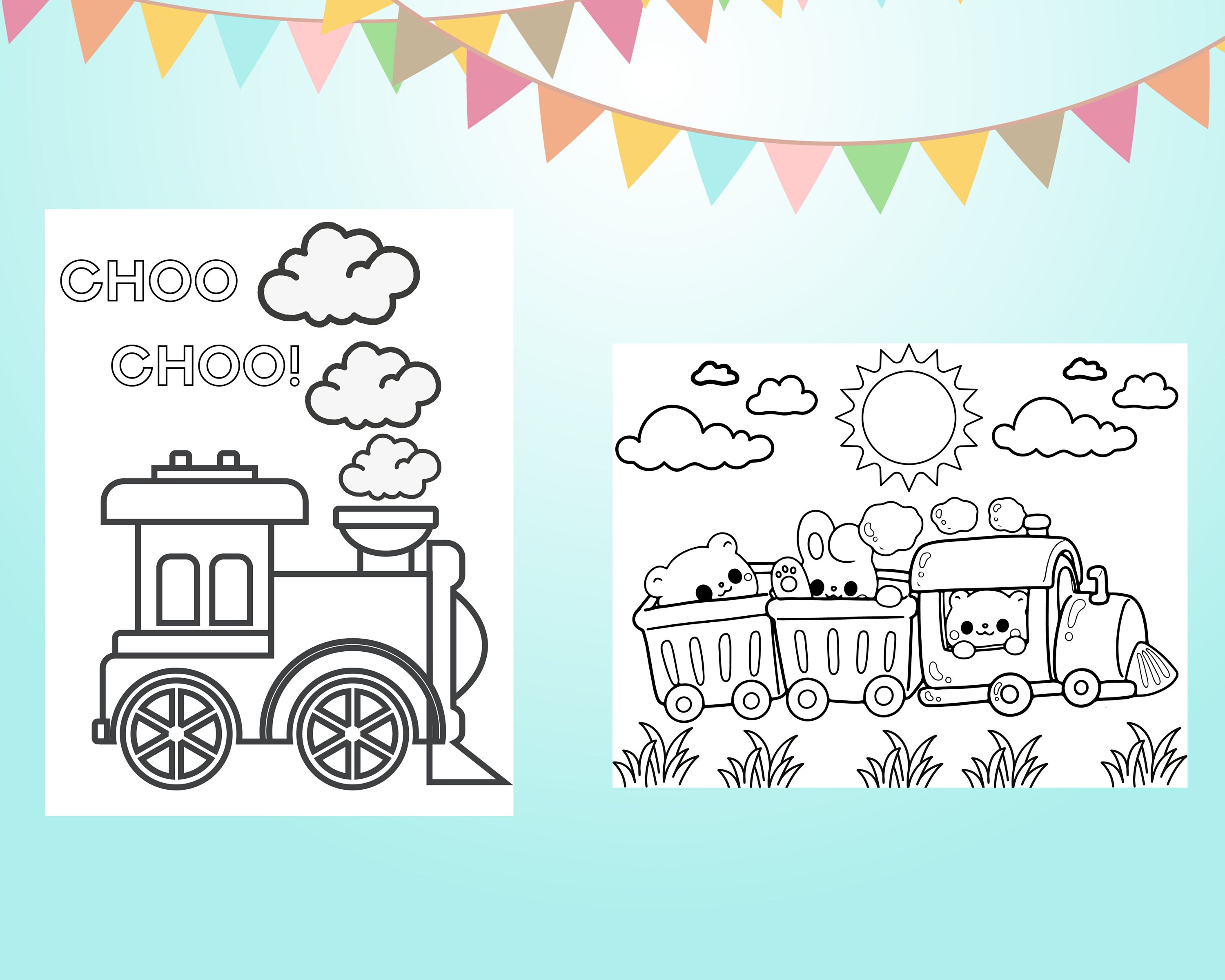Printable Train Themed Activity Coloring Sheets Kids Birthday - Etsy