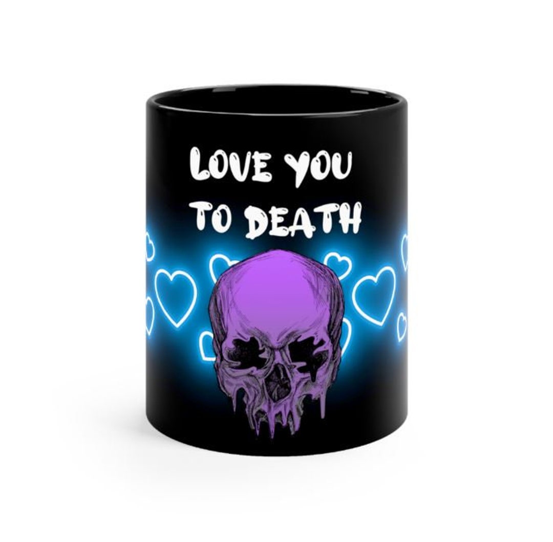 Skull Coffee Cup, Goth Halloween Gift, 11oz Black Mug, Cute but Creepy ...