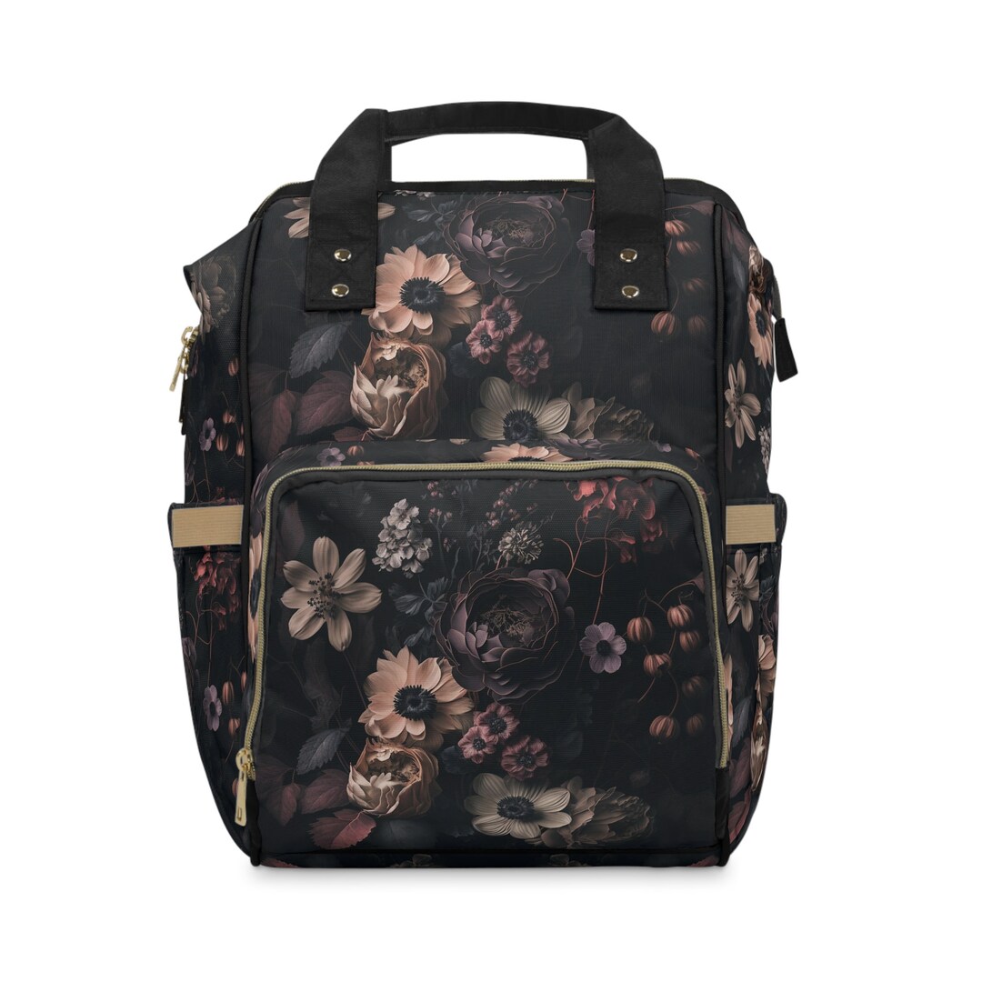 Dark Academia Floral Diaper Backpack, Multifunctional Chic Diaper Bag ...