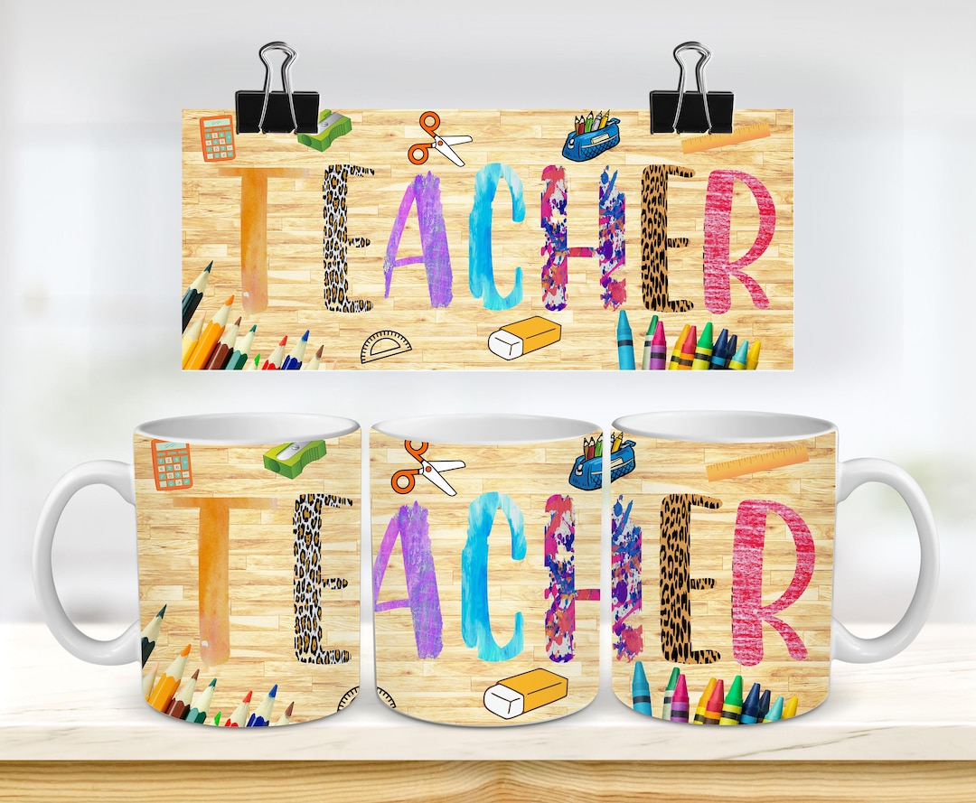 11 & 15 Oz Teacher Crayons Kids Caffeine Mug Sublimation, Teacher ...