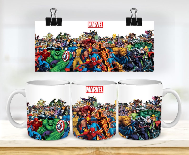 11 & 15 Oz Marvel Sublimation Mug Template - Cricut Mug Press Sublimation Wrap - Mug Design JPG ...