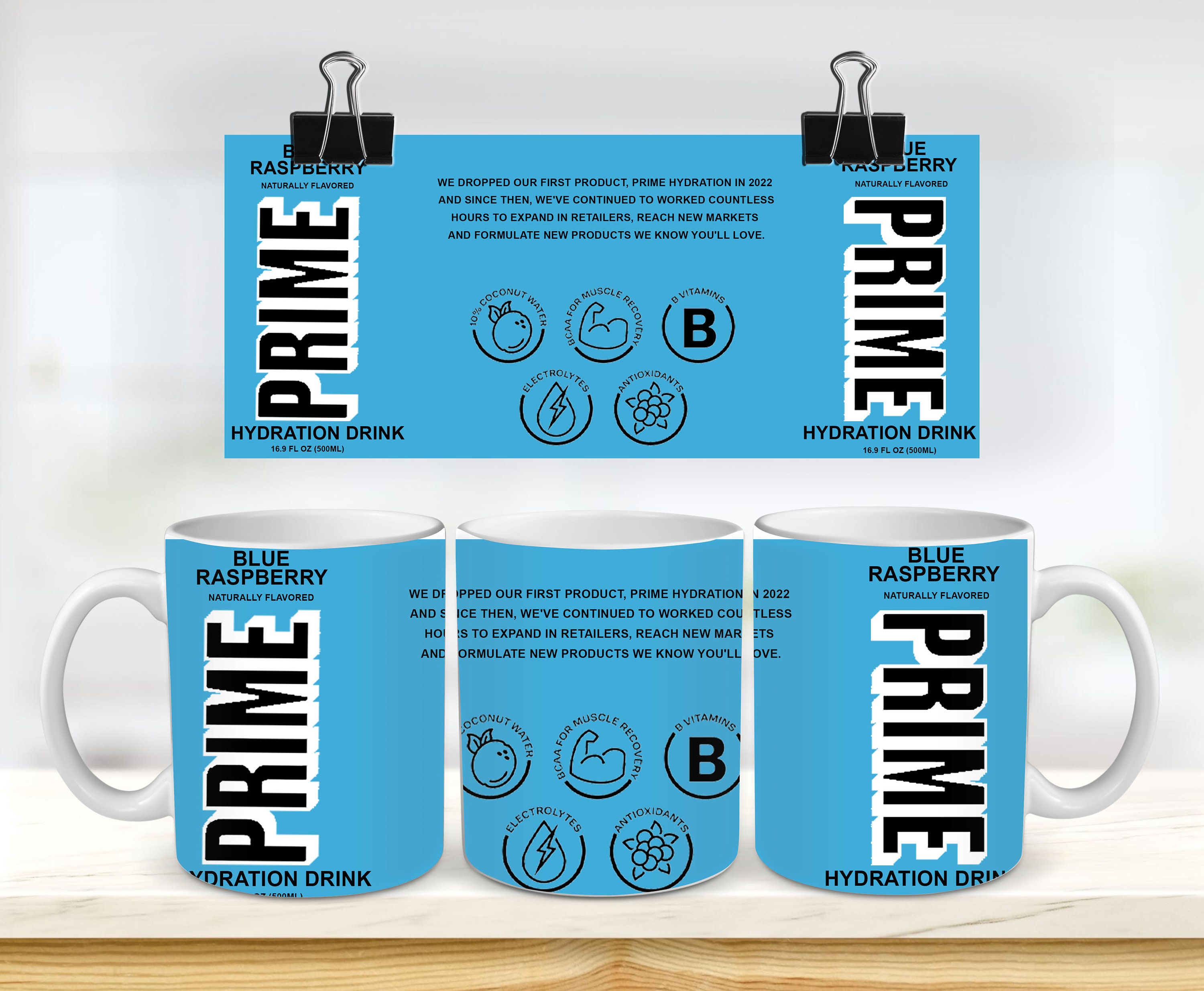 11 & 15 Oz Prime Blue Raspberry Hydration Drink Sublimation Mug ...