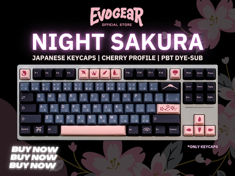 Night Sakura Keycaps | Japanese Keycaps | Cherry Profile | PBT Dye-sub ...