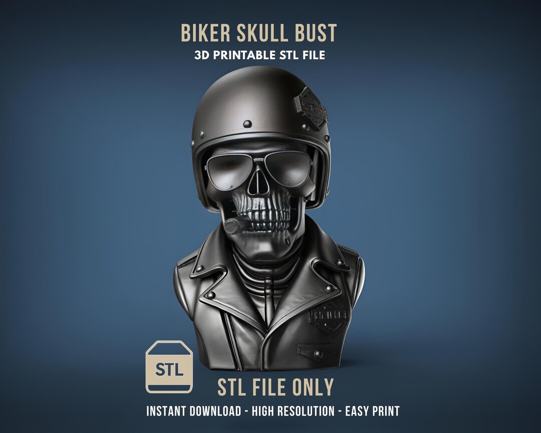 Biker Skull Bust – 3D Printable STL File - Etsy