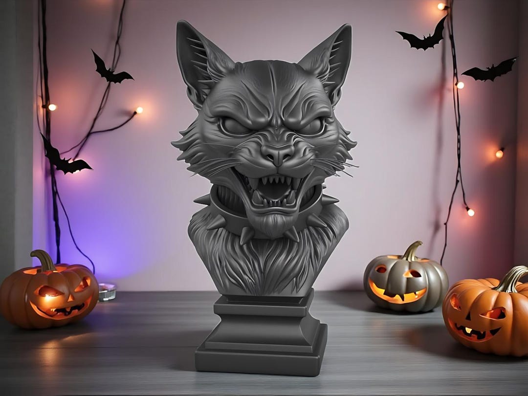 Haunted Black Cat STL – Halloween 3D Printable Bust Statue - Etsy