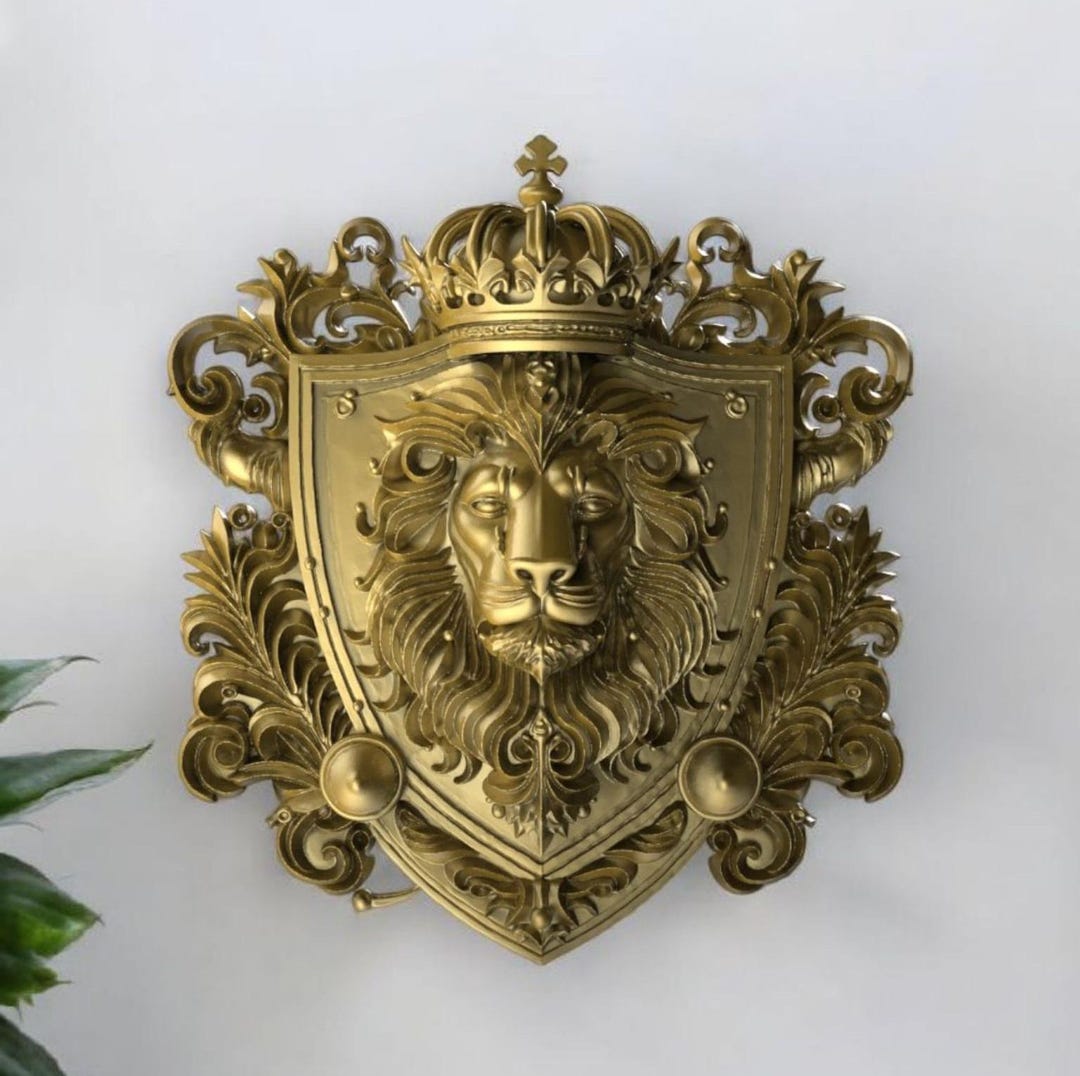 Crowned Lion Crest STL File: 3D Printable Baroque Wall Decor - Etsy