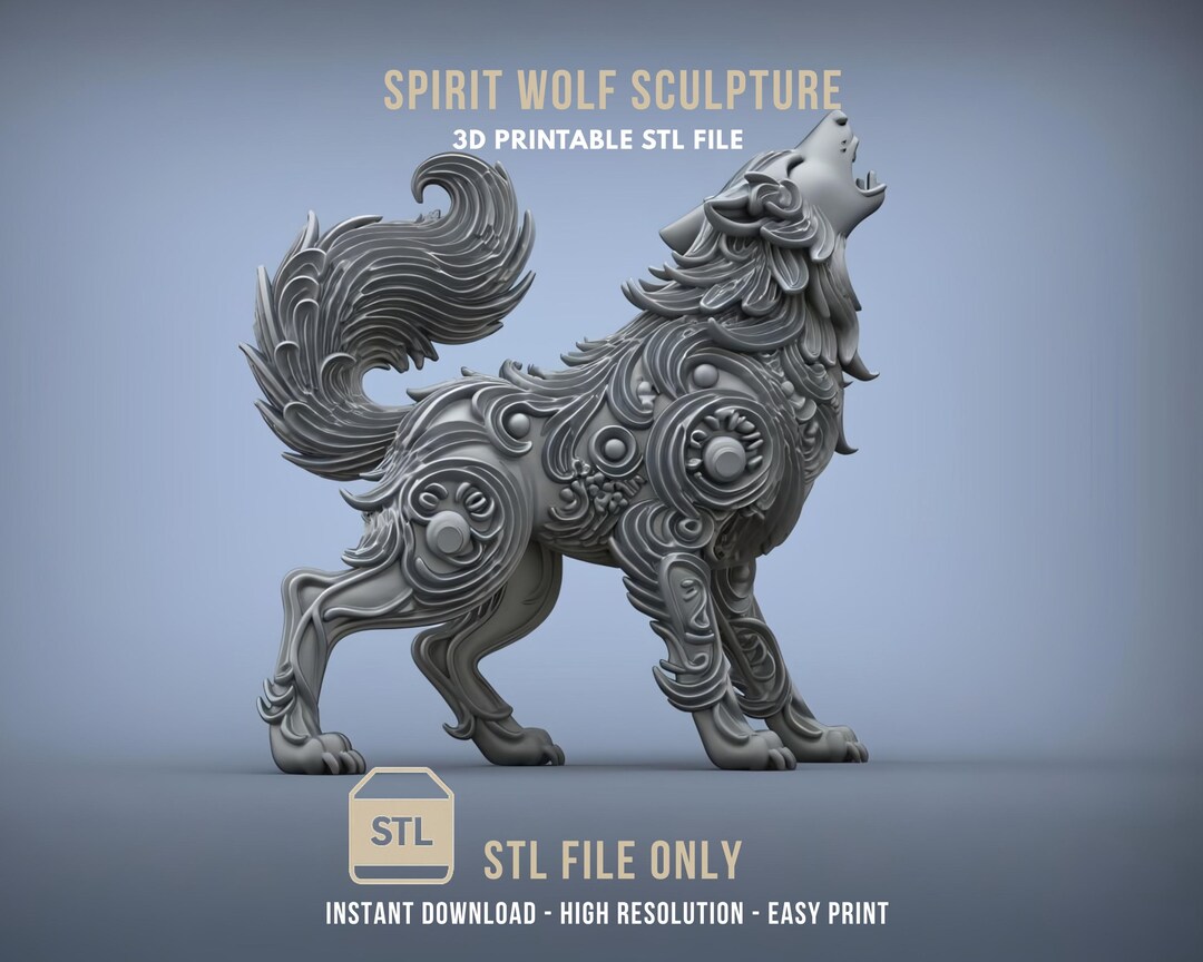 3D Printable Howling Wolf Sculpture: Ornate Mystical Animal Art (STL ...