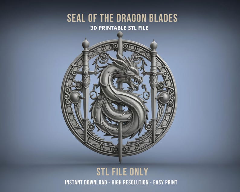Dragon Blades Seal STL File: Fantasy Wall Art for 3D Printing - Etsy