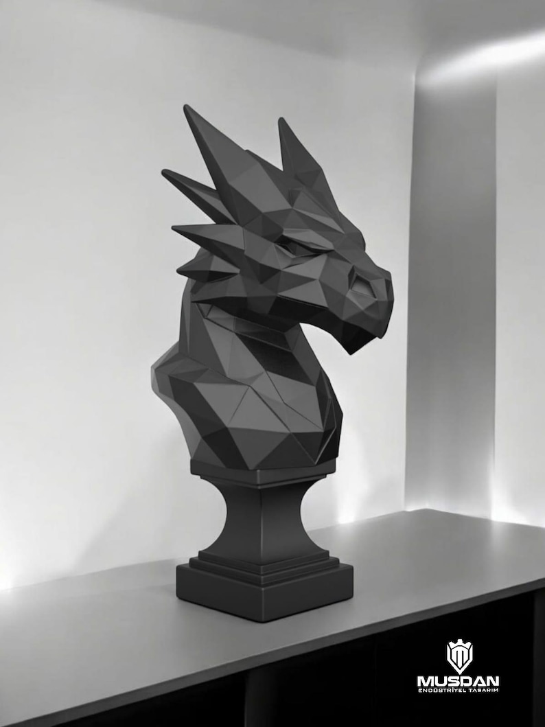 Low Poly Dragon 3D STL Bust Stylized Geometric Fantasy Sculpture ...