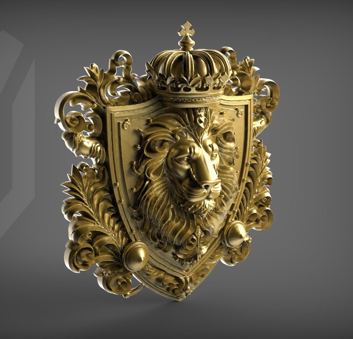 Crowned Lion Crest STL File: 3D Printable Baroque Wall Decor - Etsy