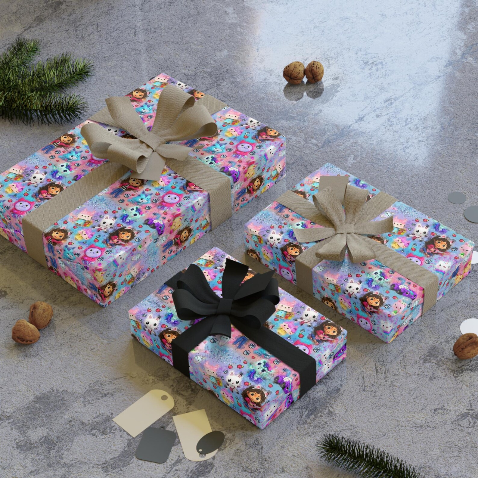 Wrapping Paper Rolls, Gabby Dollhouse Gift Wrap, Cute Doll Gift Wrap ...