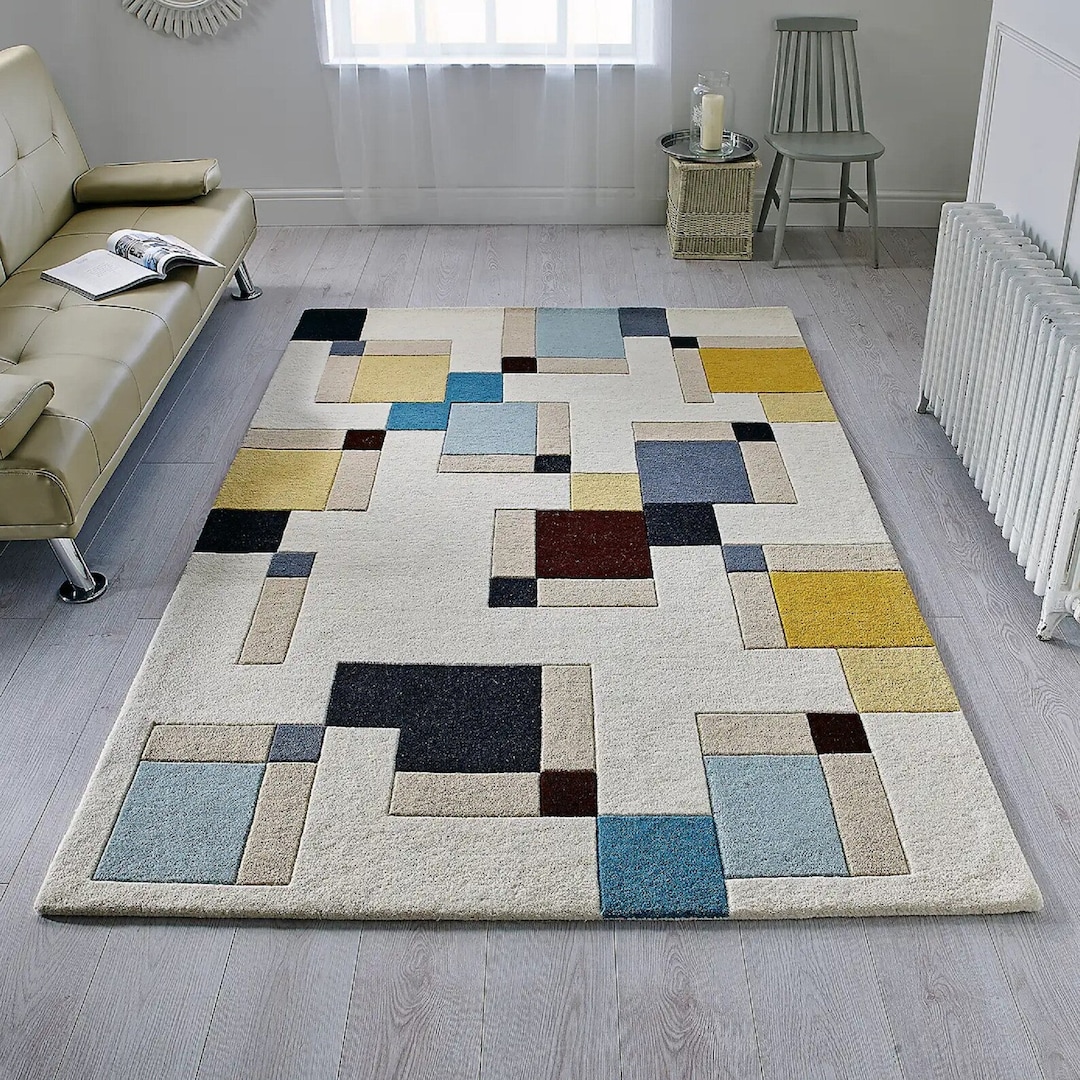 New Modern Geomatrical Rug/hand Tufted Rug /woolen Area - Etsy
