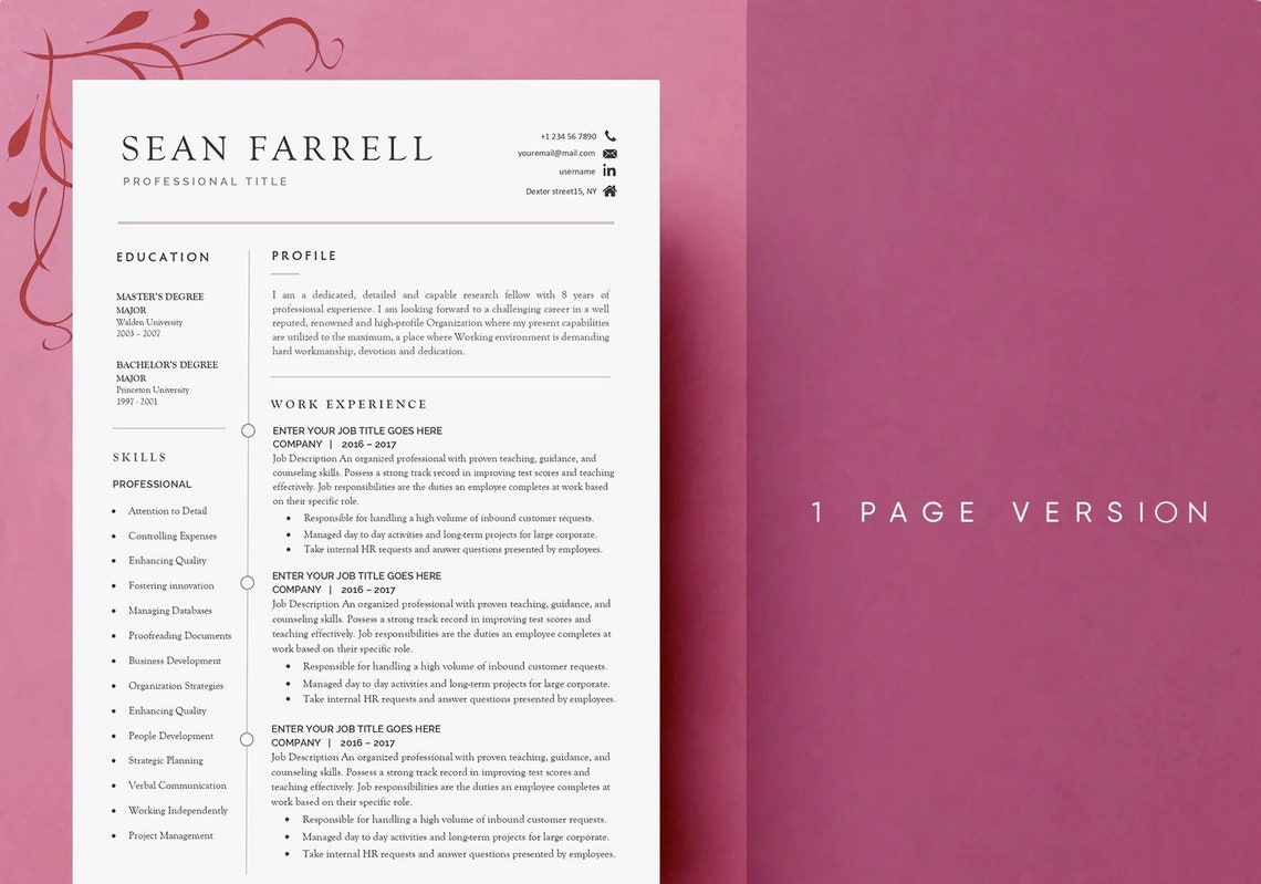 Professional Resume Template Modern for Word, Pages, Google Docs Resume ...