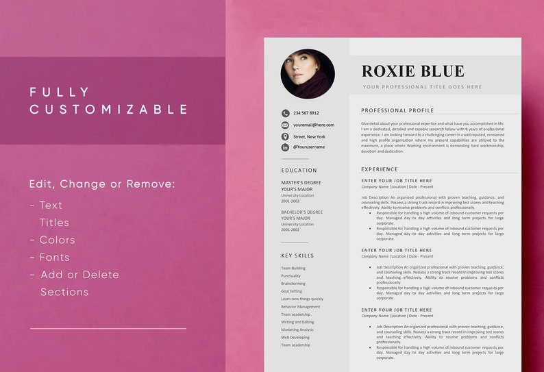 Resume Template Word, Professional Resume Template Word & Mac Apple ...