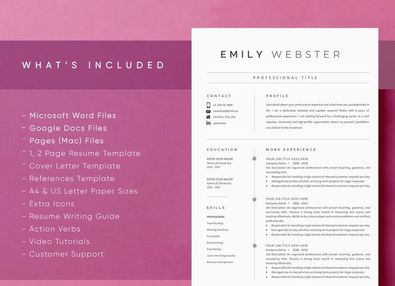 Resume Template Modern Resume Template Word & Apple Pages - Etsy