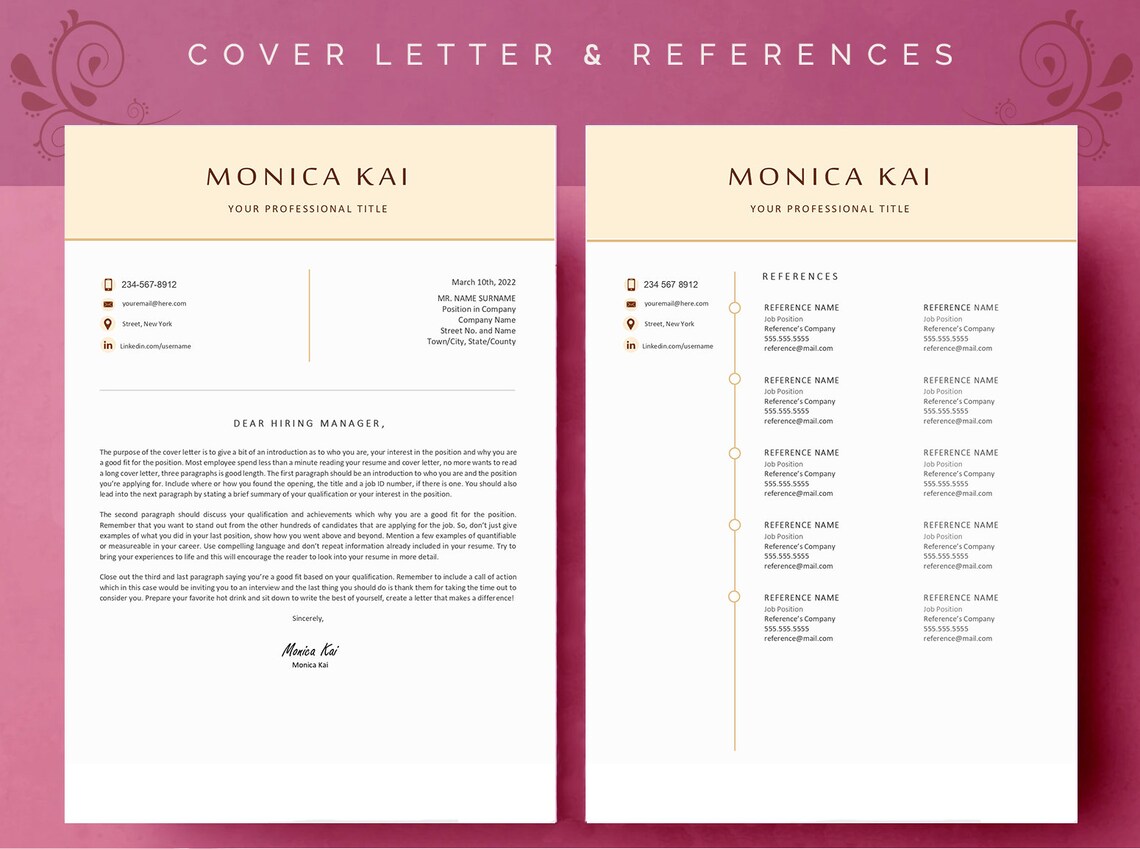 Resume Template Word, Professional Resume Template Word & Apple Pages ...