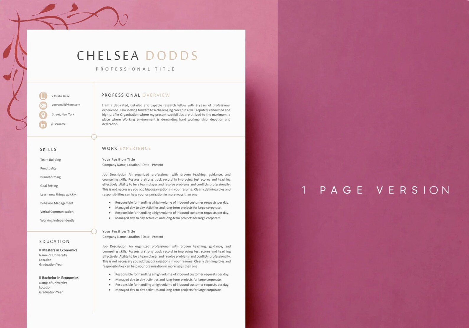Executive Resume Template Word & Pages, CV Google Docs | CV Template ...