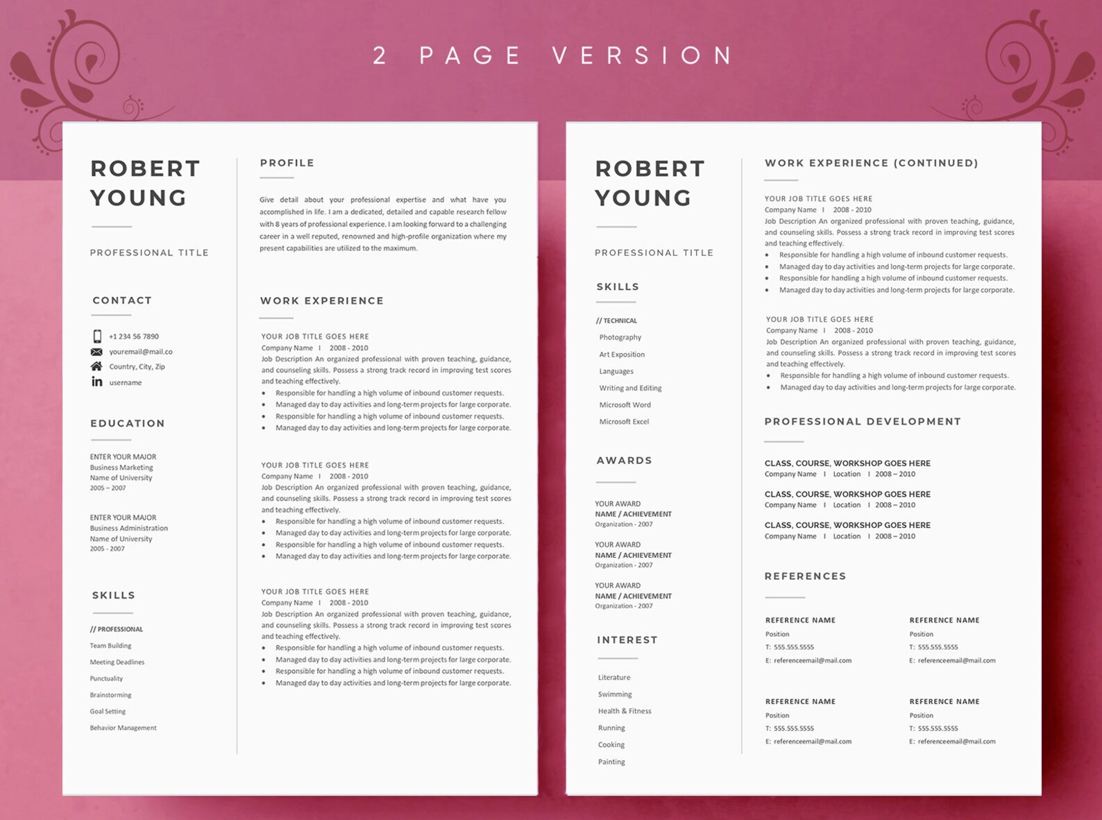 Resume Template, Modern Resume Template for Word & Pages, Creative ...