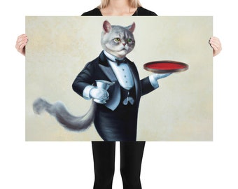 Waiter Cat Poster - Etsy