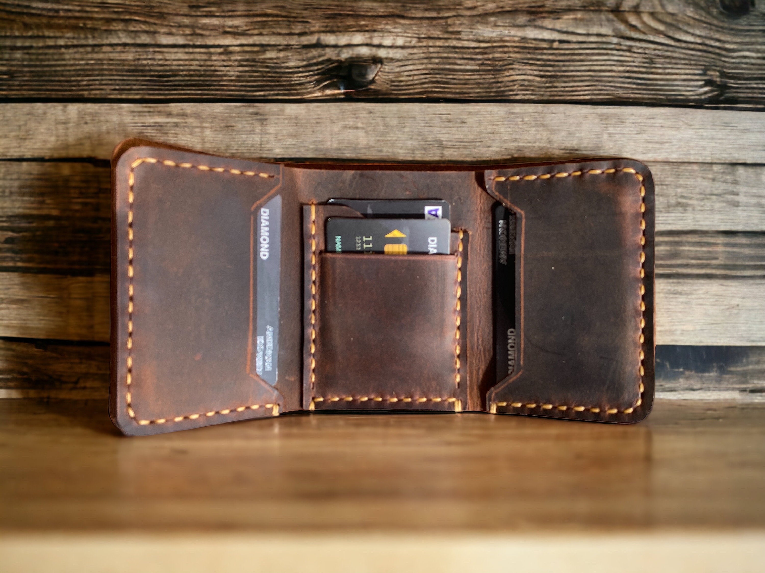 Full Grain Leather Trifold Men's Wallet, Personalized Monogram Initials ...