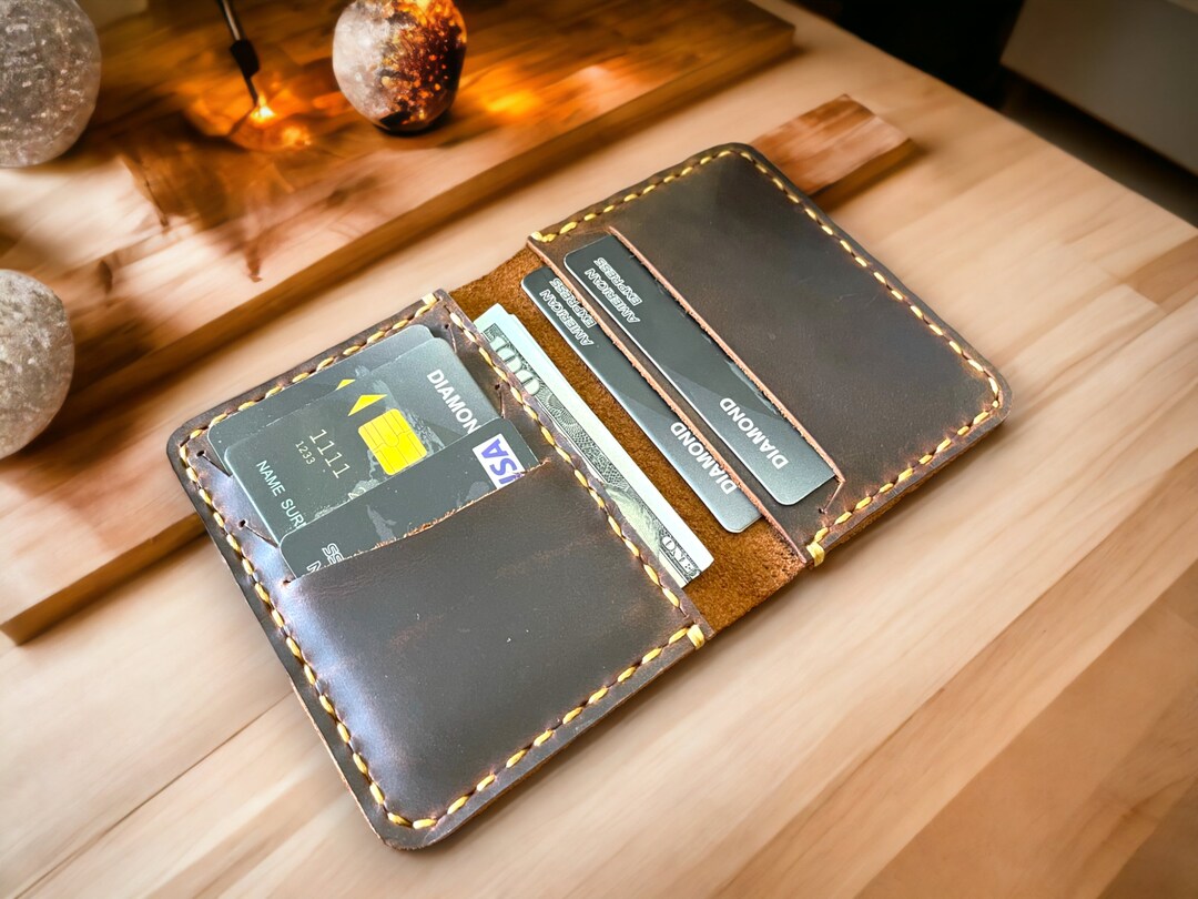Handmade Antique Leather Slim Wallet: Personalized Minimalist Card ...