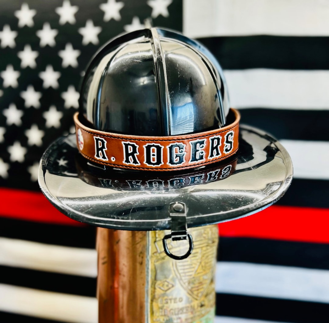 Custom Firefighter Brown Leather Helmet Band - Etsy