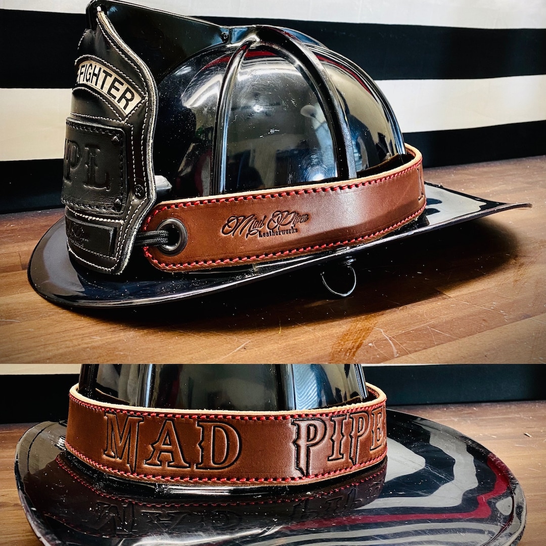 Custom Firefighter Brown Leather Helmet Band - Etsy