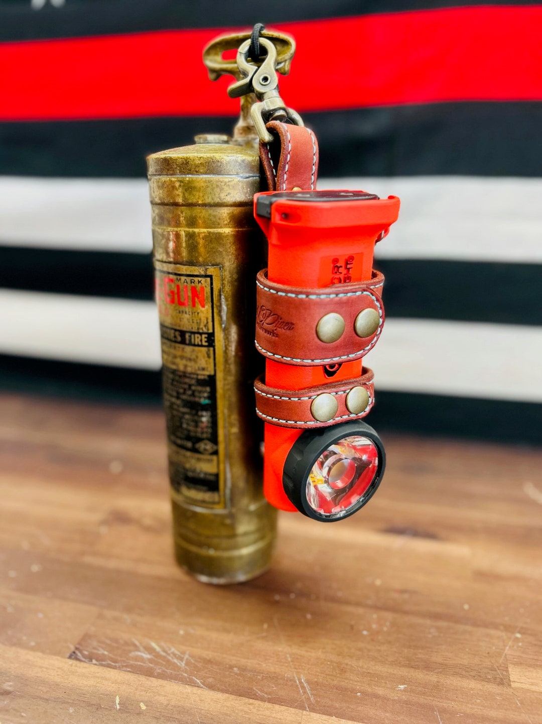 Firefighter Inverted Leather Flashlight Holder-antique Brass Hardware ...