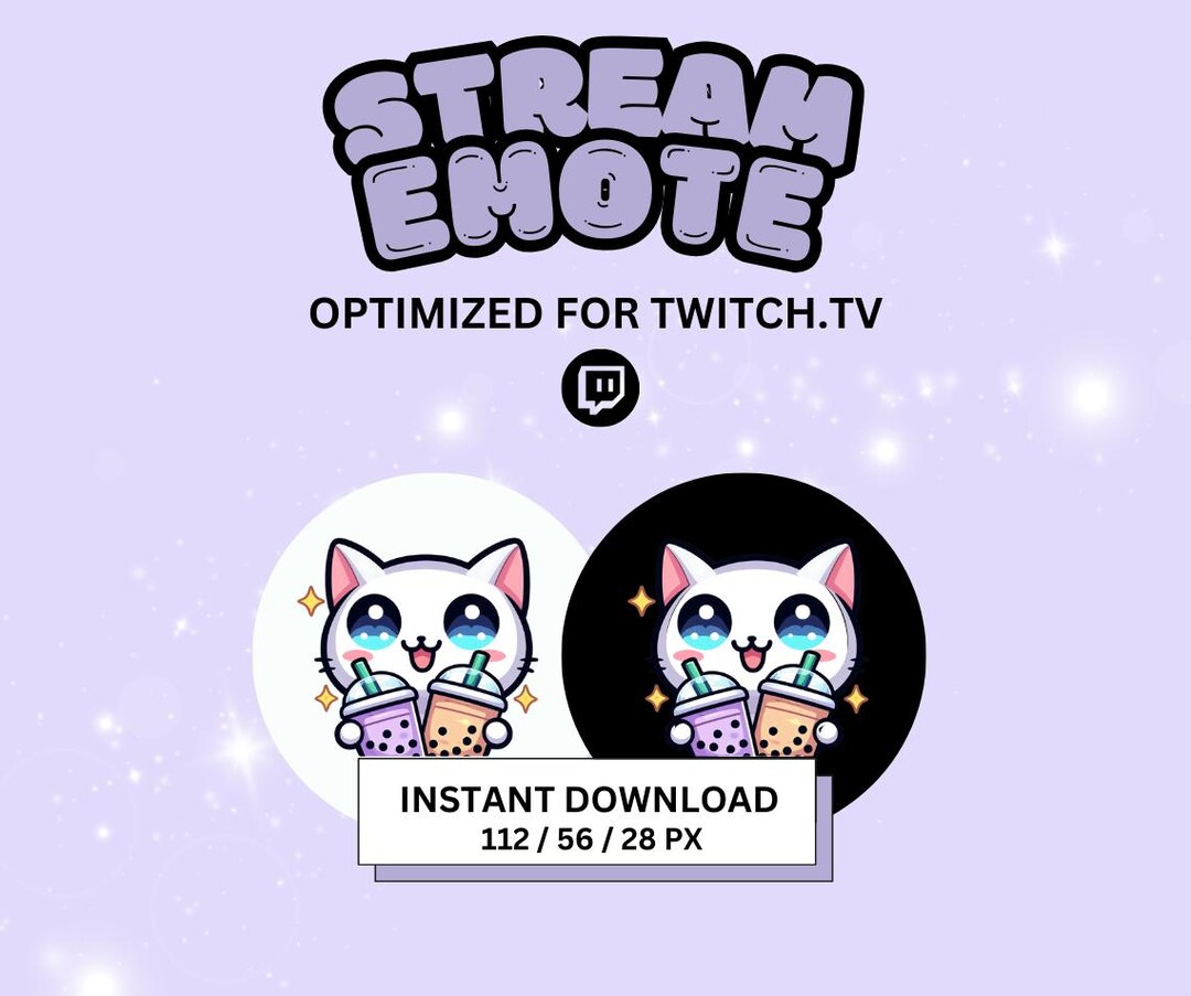 Twitch Emote Cute Kawaii Cat With Boba Tea in Hands Single Twitch Emote ...