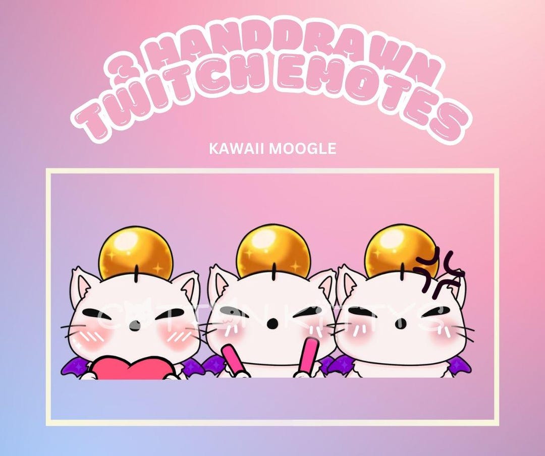 3 Hand-drawn Moogle Inspired Twitch Emotes Kawaii Style Instant ...