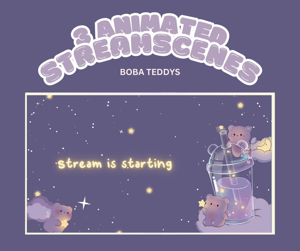 Cute Lofi Twitch Overlay - Teddy With Shiny Boba - Animated Scenes ...