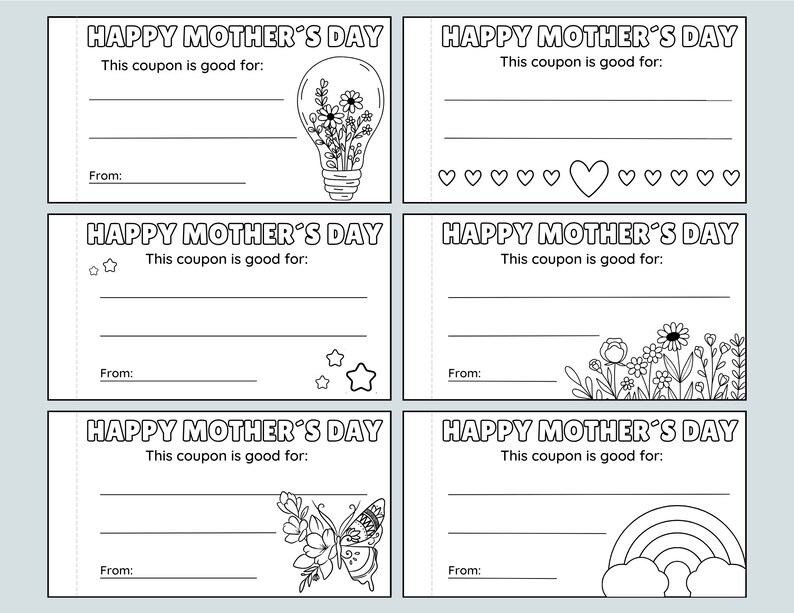Mother's Day Coupon Book Printable Kids Children Mom Gift Coloring Page ...