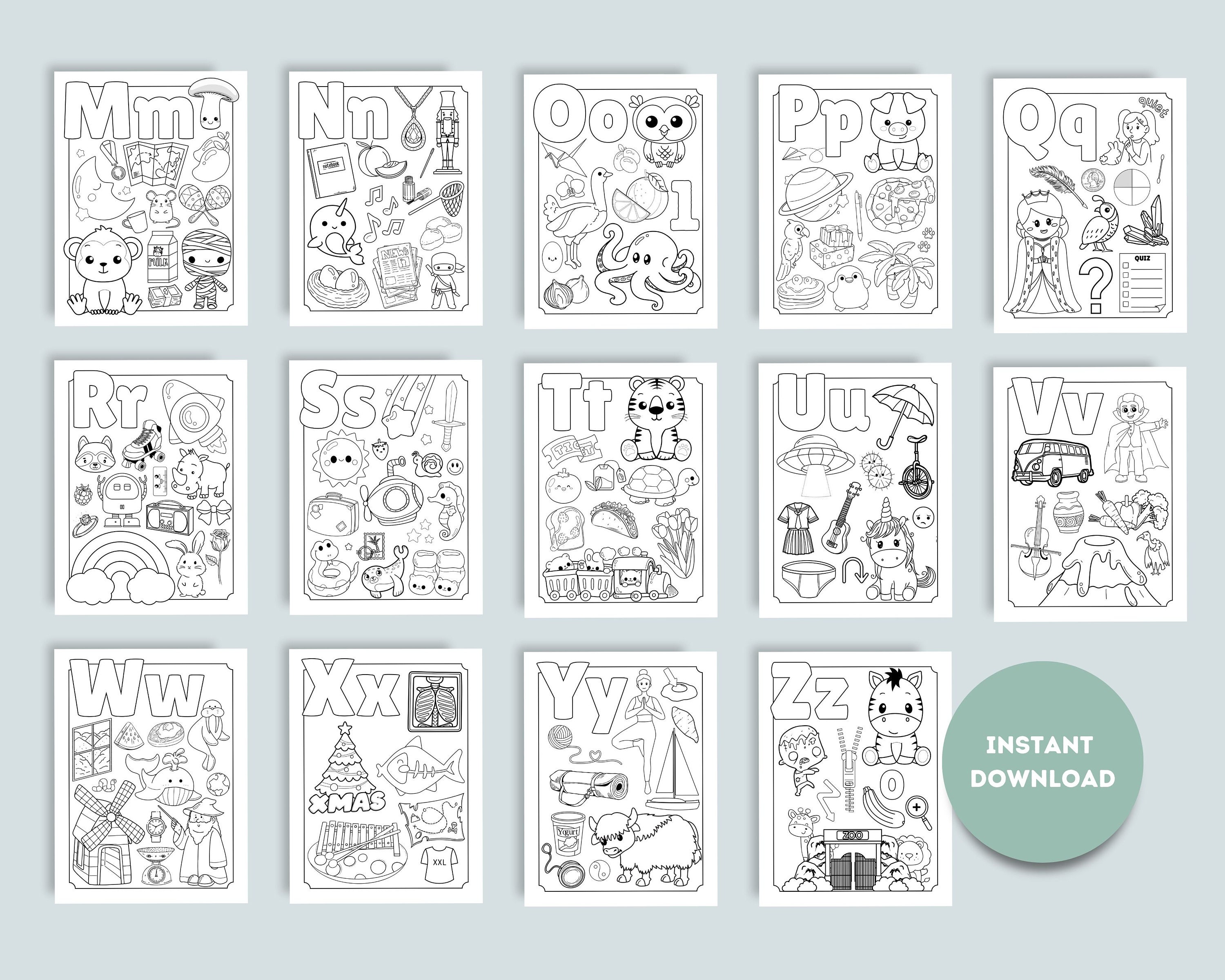 26 Printable Alphabet Cute Coloring Pages Worksheets for Kids ...