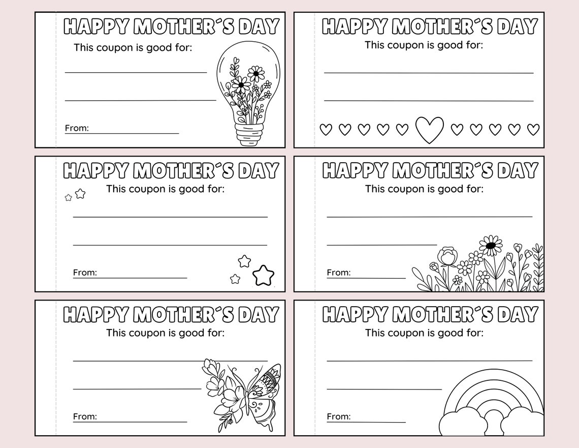 Mother's Day Coupon Book Printable Kids Children Mom Gift Coloring Page ...