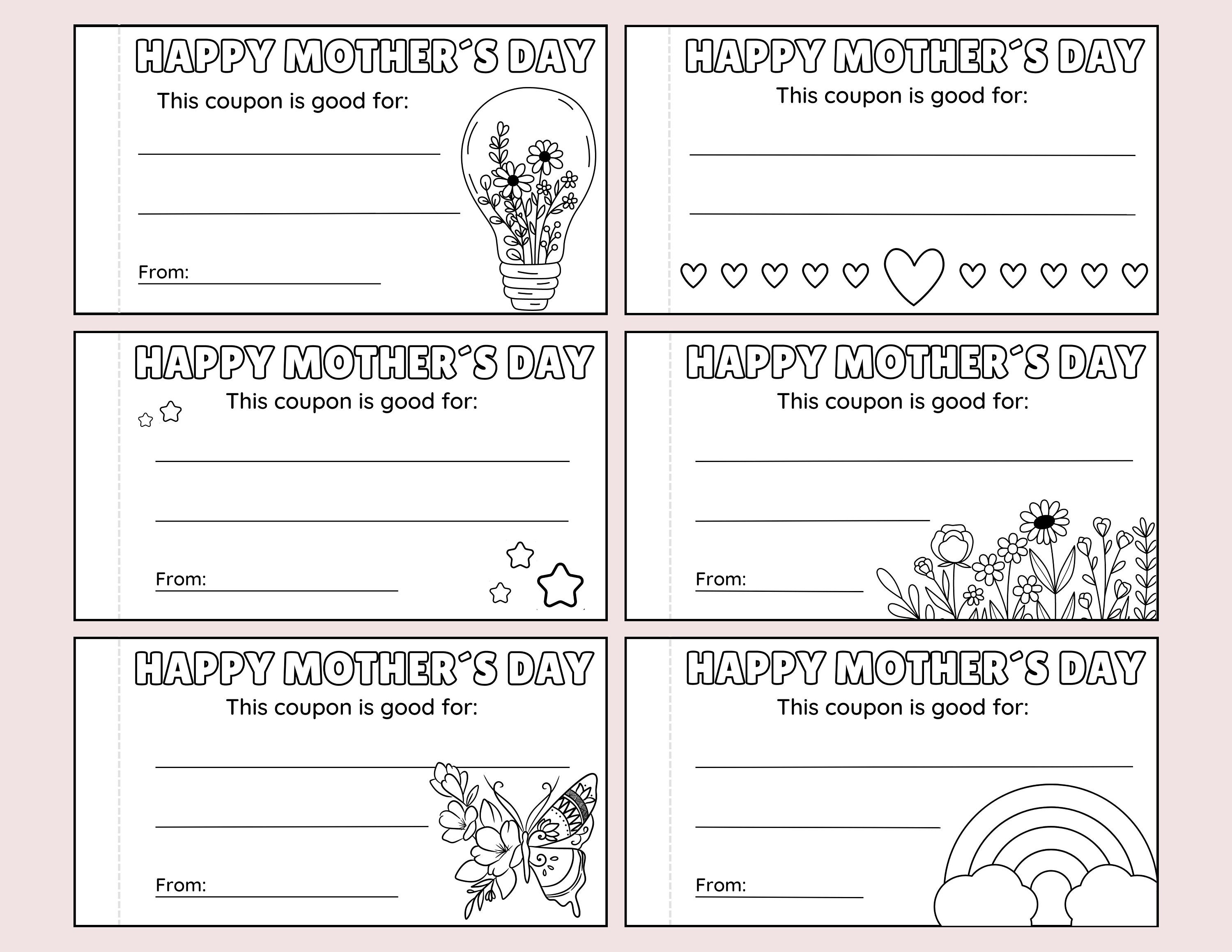 Mother's Day Coupon Book Printable Kids Children Mom Gift Coloring Page ...