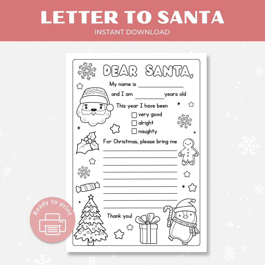 Letter to Santa Coloring Page | Printable Dear Santa Letter | Christmas ...
