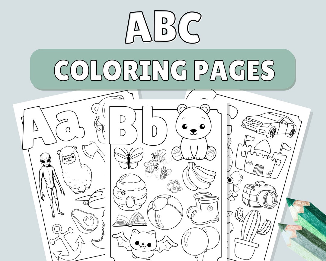 26 Printable Alphabet Cute Coloring Pages Worksheets for Kids: - Etsy