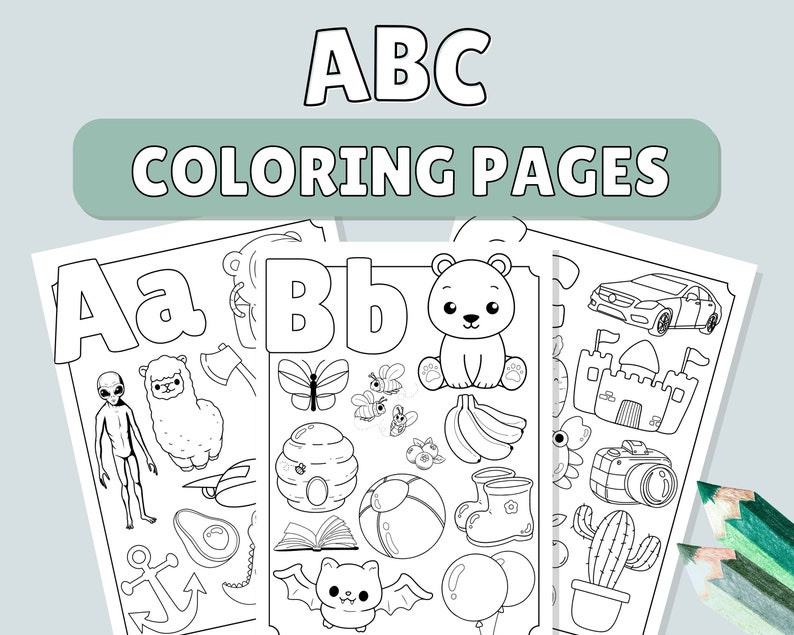 26 Printable Alphabet Cute Coloring Pages Worksheets for Kids: - Etsy ...
