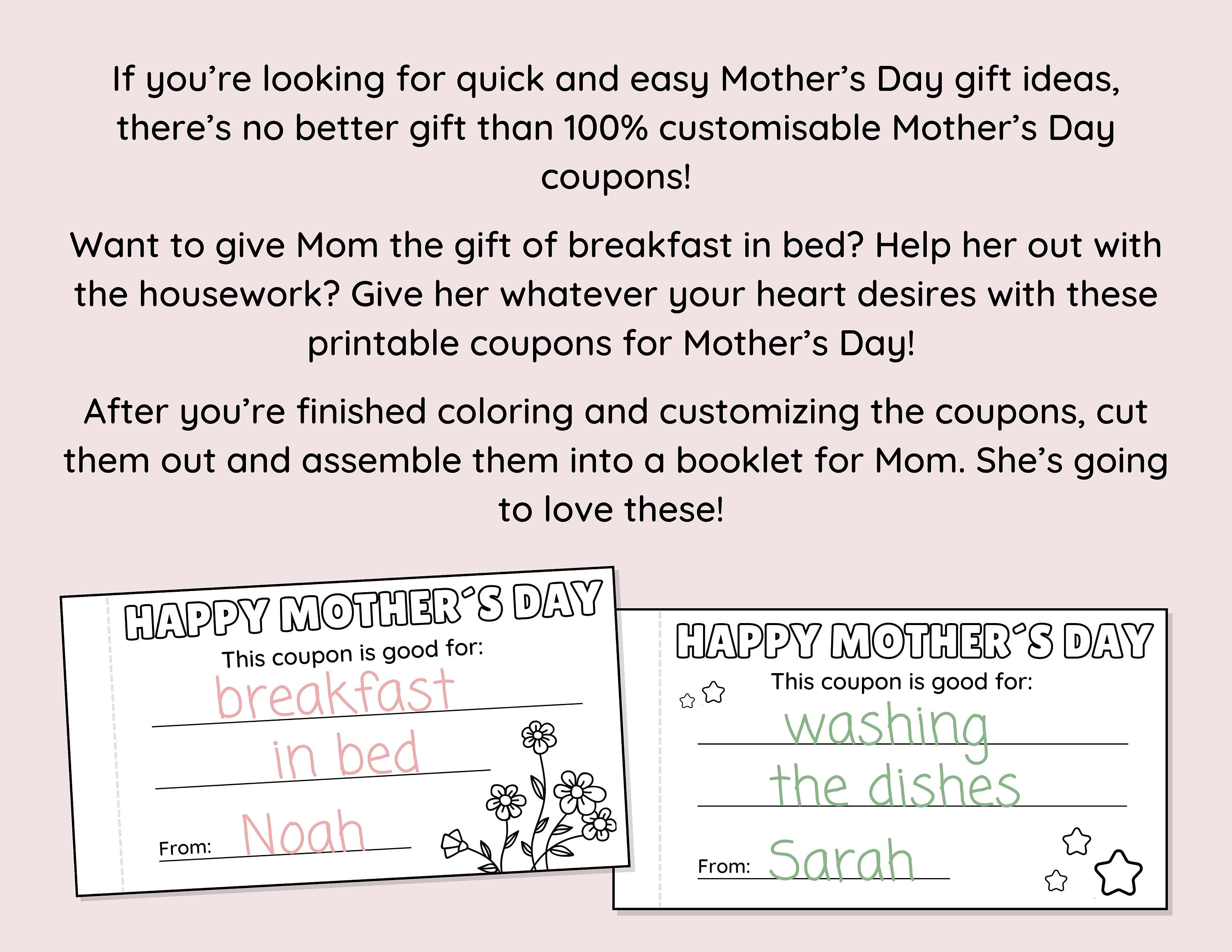 Mother's Day Coupon Book Printable Kids Children Mom Gift Coloring Page ...