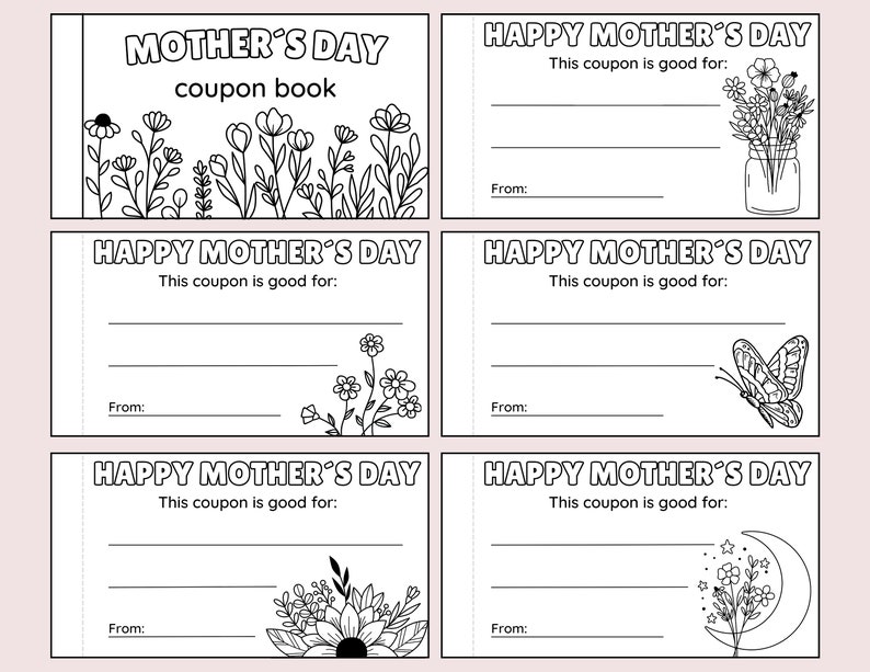 Mother's Day Coupon Book Printable Kids Children Mom Gift Coloring Page ...